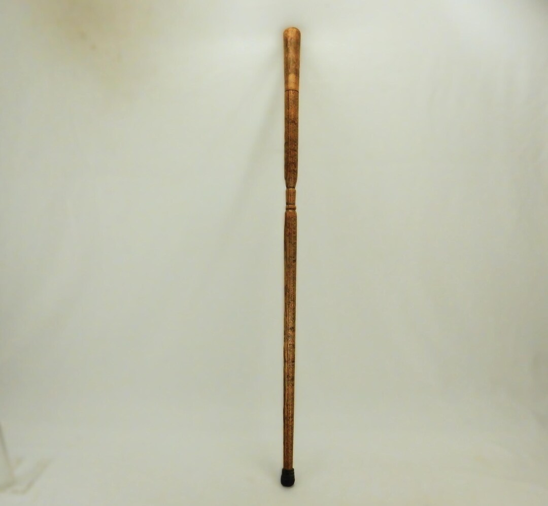 Wooden Stave Walking Stick, Tapered, Lathe Turned, Rounded Top, Rubber ...