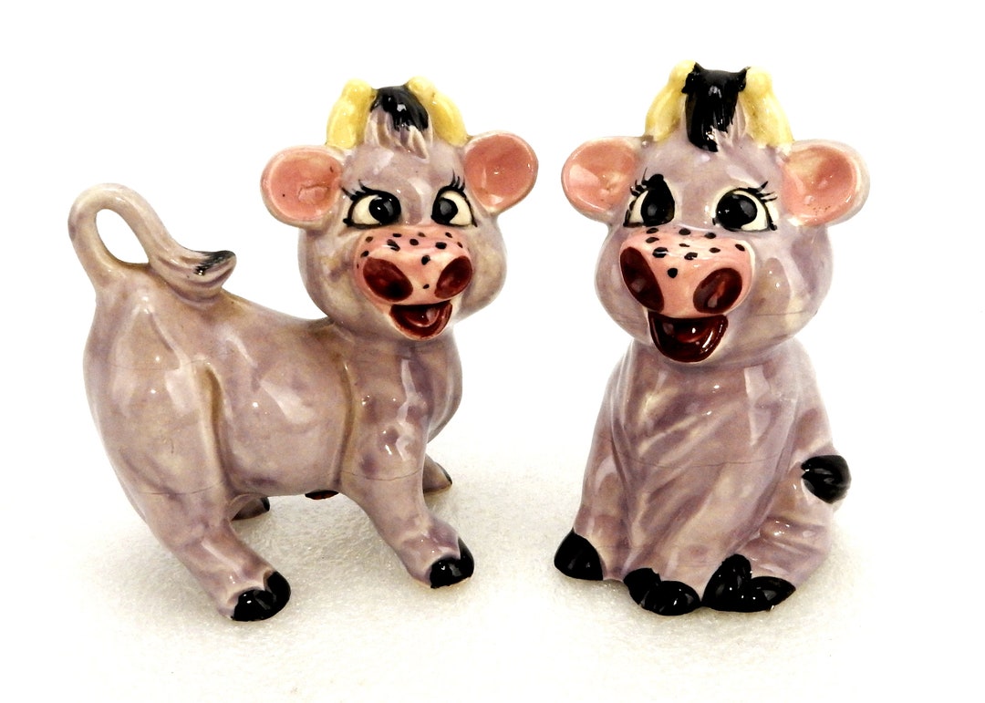 Purple Cows Porcelain Salt & Pepper Set, Vintage, Novelty Farm Kitchen ...