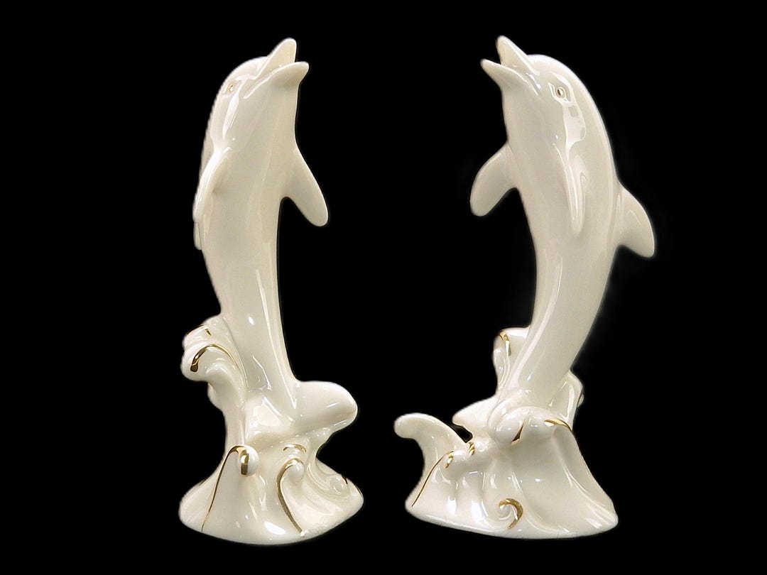 Set of 2 Porcelain Figurines, Dolphins "dancing" on Waves, Lenox Fine ...