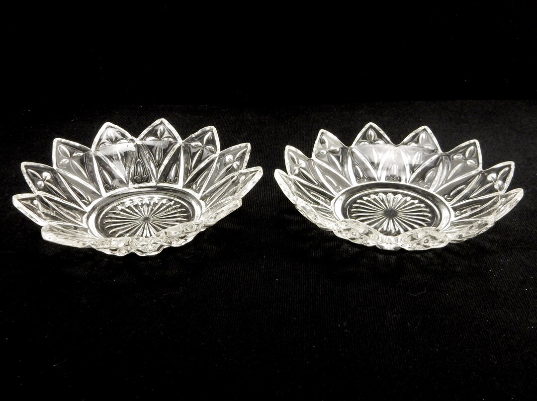 Pair of Federal Glass Dessert Dishes, 12-point Flower Shape, Crosses ...