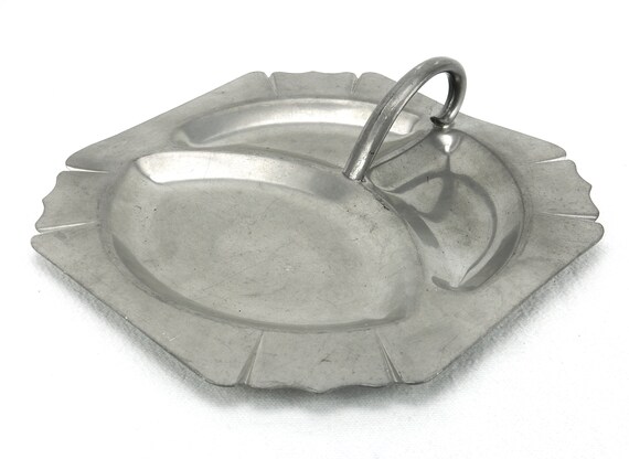 Vintage Pewter Serving Tray With Carry Handle Three - Etsy