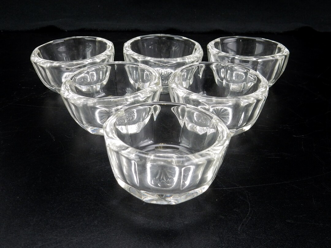 Set of 6 Glass Open Salt Cellars, Vintage 10 Paneled, Starburst Bottom ...
