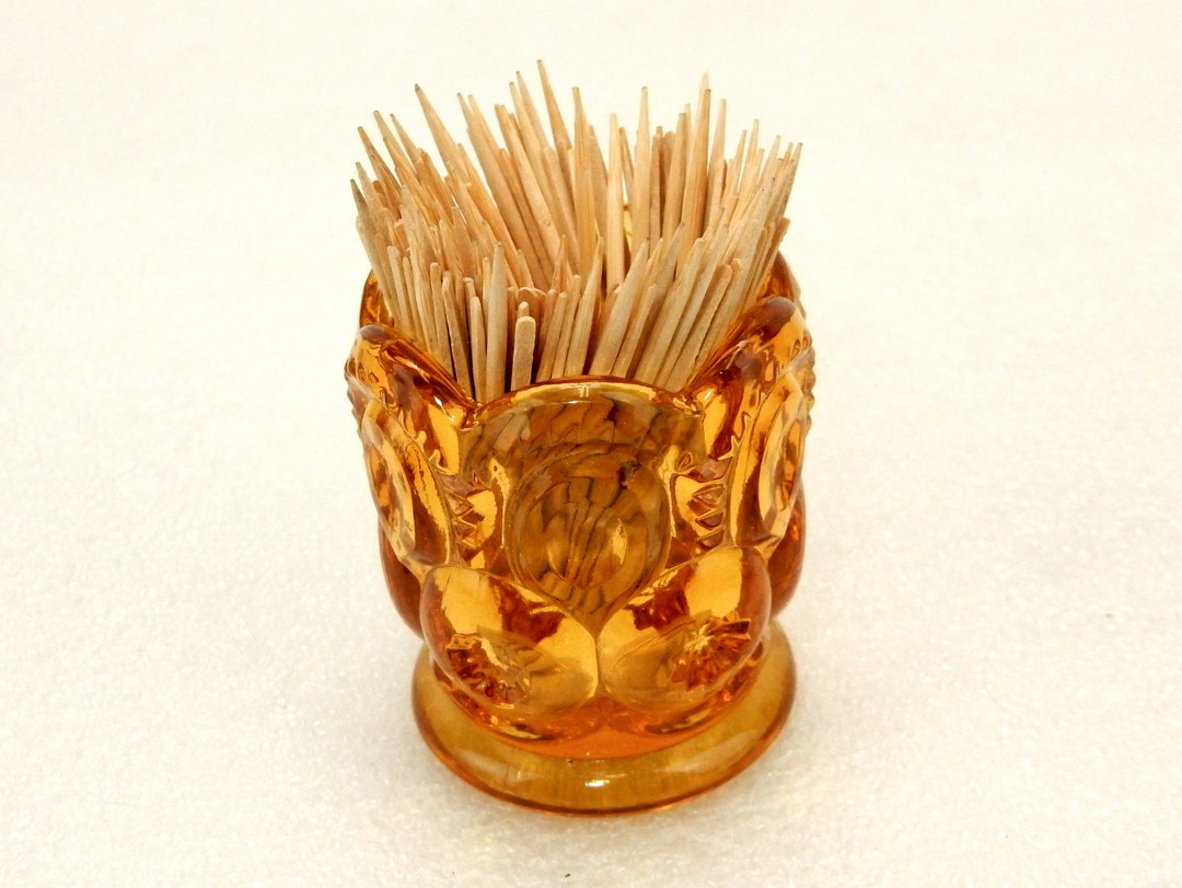 Amber Glass Toothpick Holder, Moon & Stars, Scalloped/footed, L.E ...