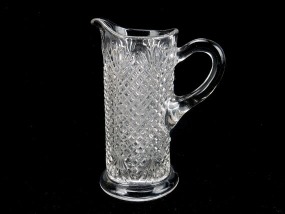 6 Oz. Glass Cream Pitcher Diamonds & Fans Pattern Cylinder - Etsy