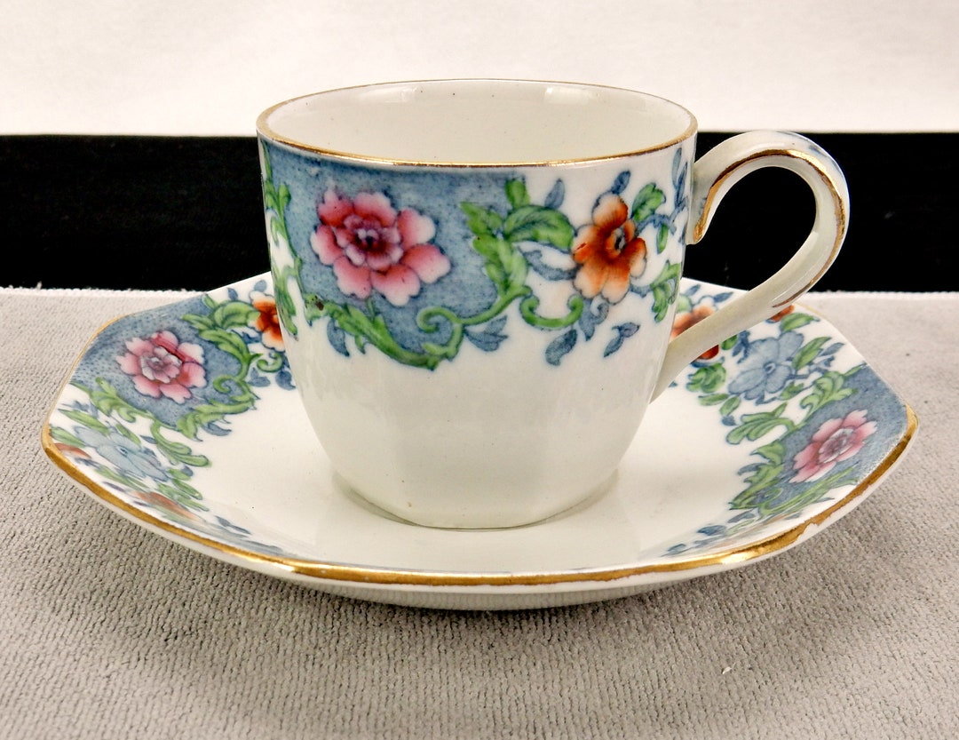 Porcelain Demitasse Cup & Saucer Set, F. Winkle Whieldon Ware, Floral ...