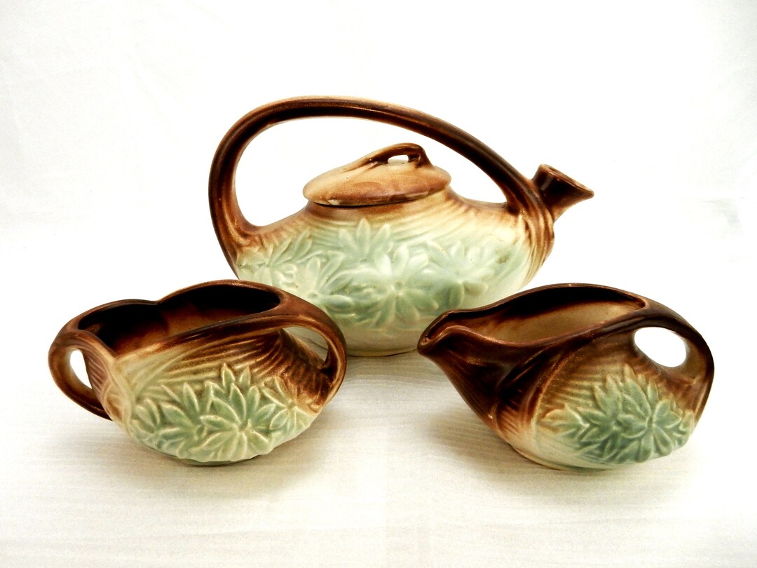 Mccoy Pottery Tea Set, Green Daisy Pattern, Teapot W/lid, Creamer ...