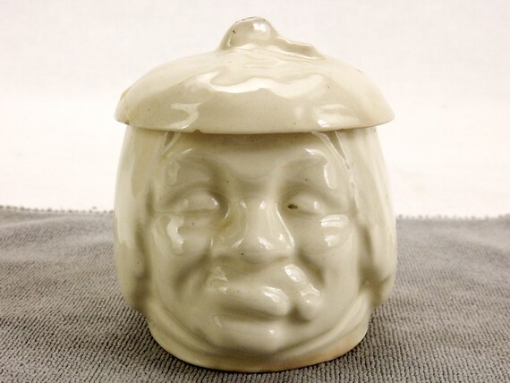 3 White Ceramic Jar/trinket Box Simpleton Head Wearing - Etsy