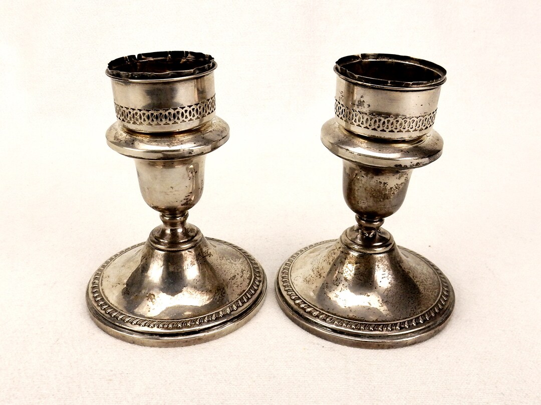 Set of 2 Sterling Candlesticks, Cement Weighted, W/boboche Cups ...