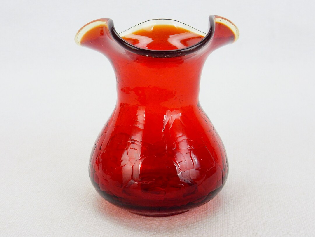 Small Ruby Glass Vase Hand Blown Wide Ruffled Crested Rim - Etsy