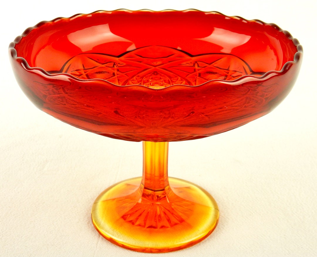 Viking Yesteryear 8 Compote, Amberina Glass, Gothic Arches, Stars, Buttons - Etsy