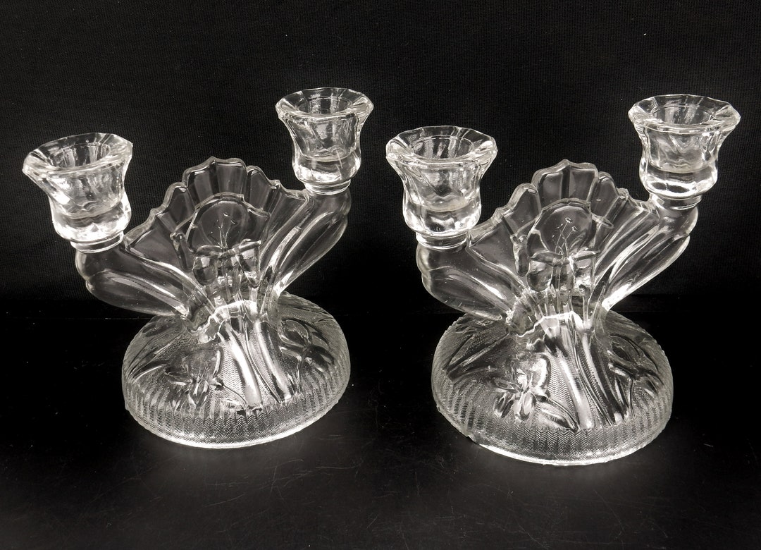 Vintage Crystal Taper Candle Holders, Spiral Swirl Cuts, Colonial ...