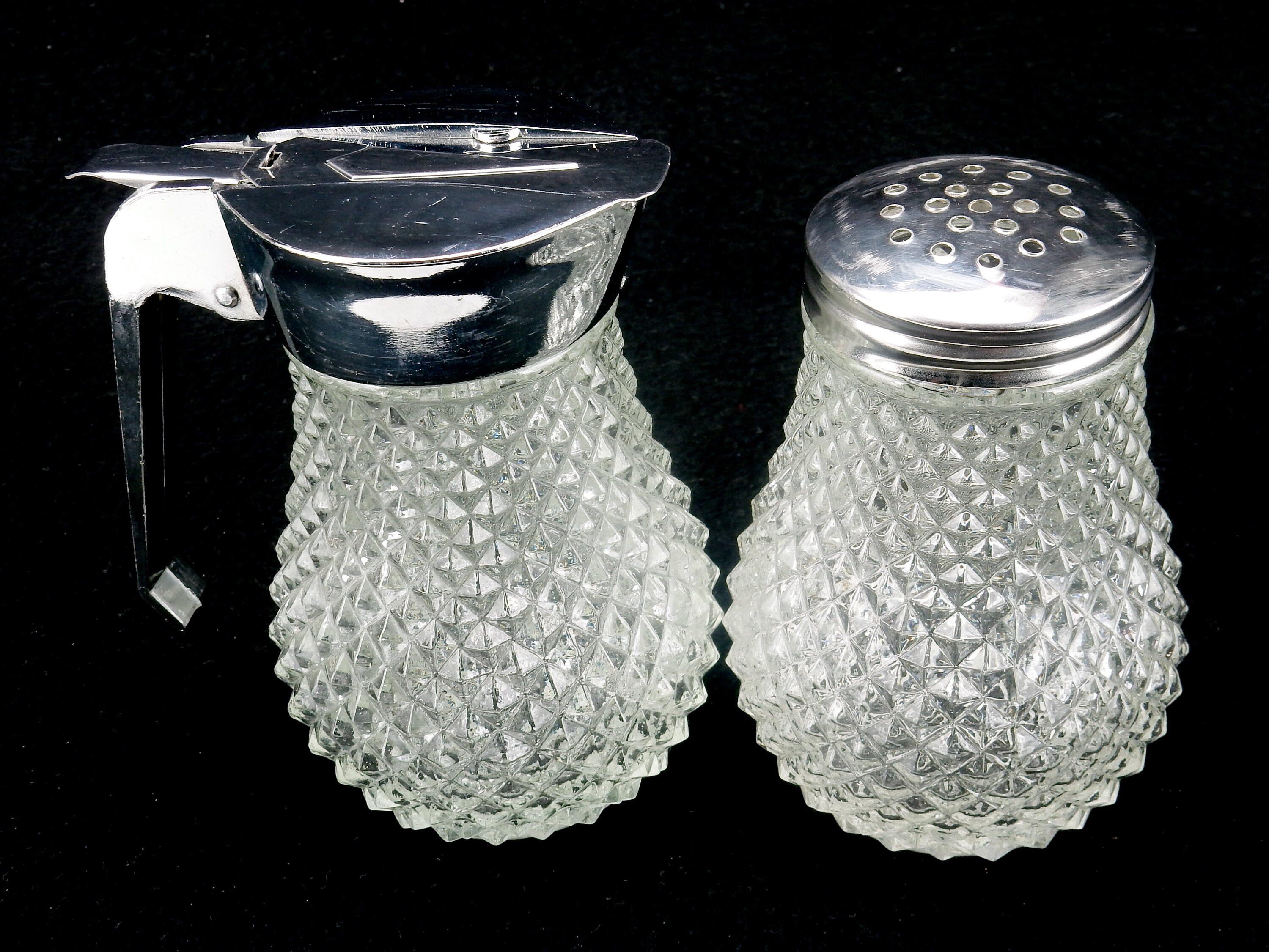 Retro Restaurant Style Pressed Glass Syrup & Sugar Set | Etsy