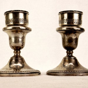 Set of 2 Sterling Candlesticks, Cement Weighted, W/boboche Cups ...