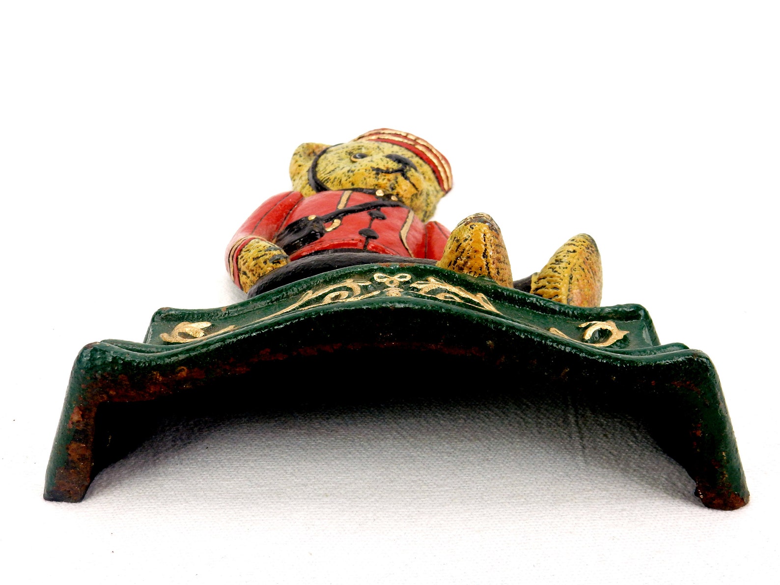 Vintage Cast Iron Door Stop Teddy Bear Bellhop Red Coat & | Etsy