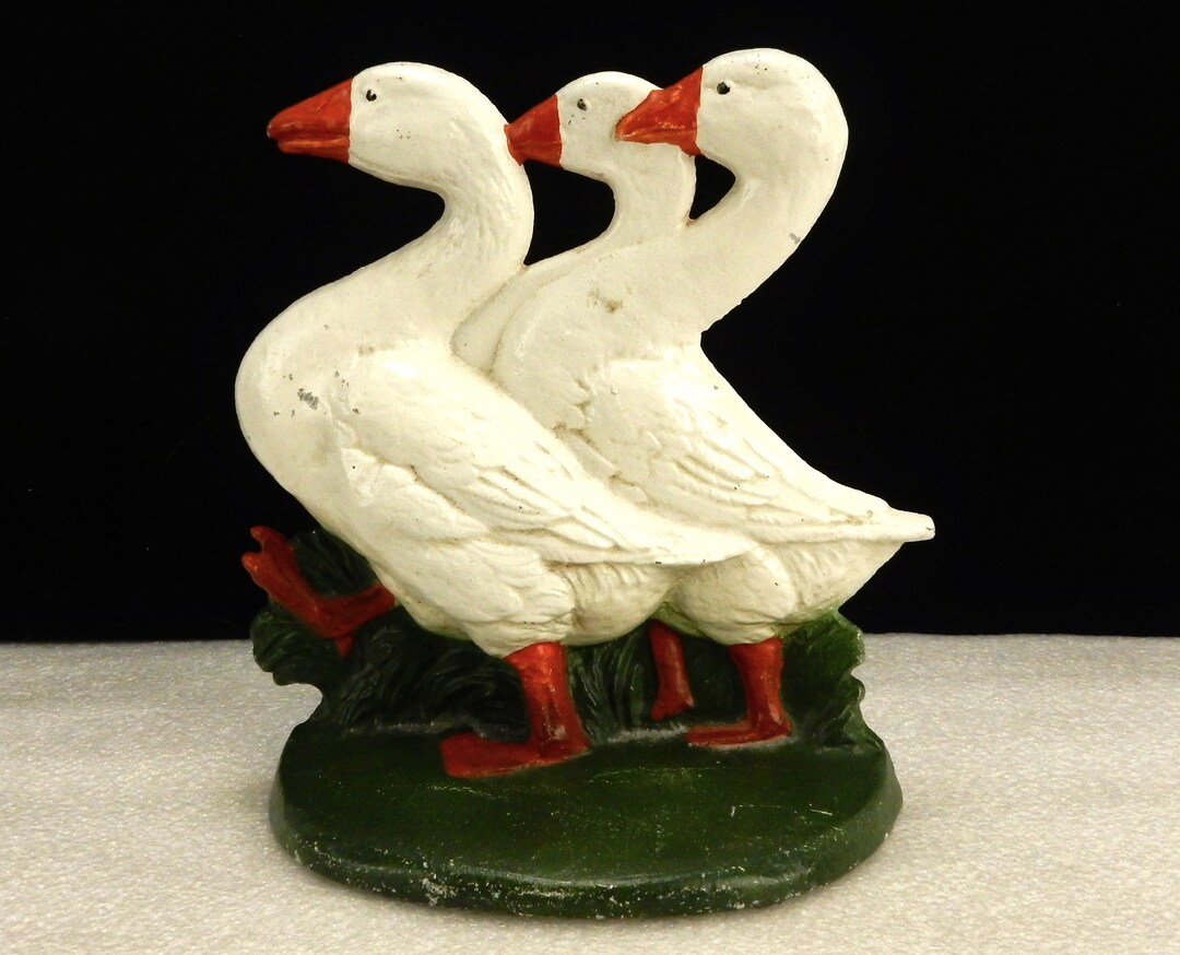Vintage Cast Iron Door Stop, Three Geese Walking, Marked cn, Waterfowl ...