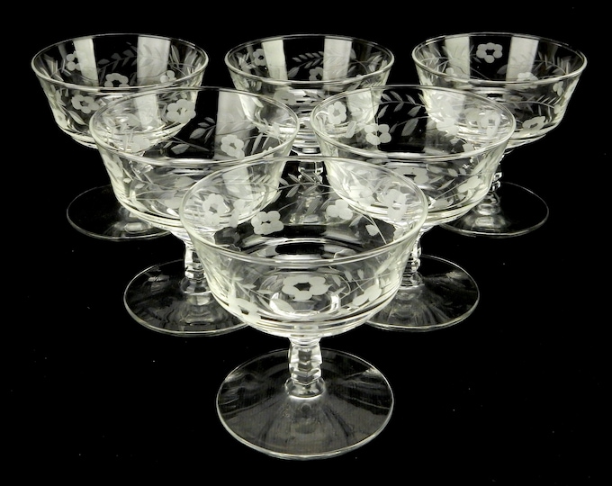 Set of 6 Rock Sharpe/libbey Sherbet Glasses, Etched Floral Pattern, 3 1/2" - Etsy