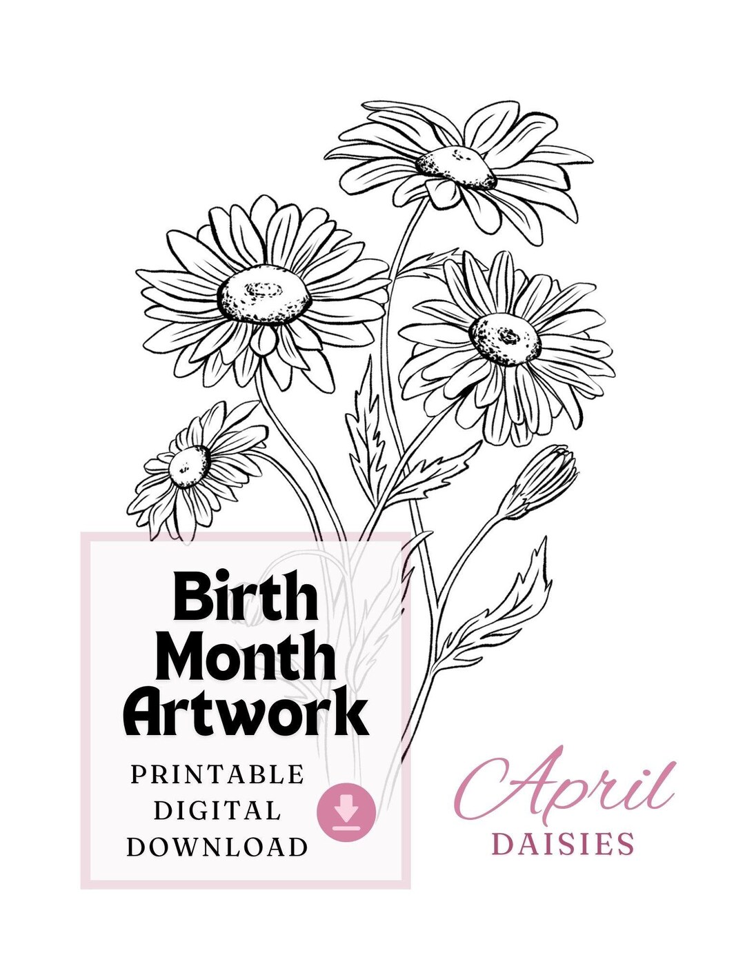 April Daisies Digital Download, Birth Month Art Printable, Instant ...