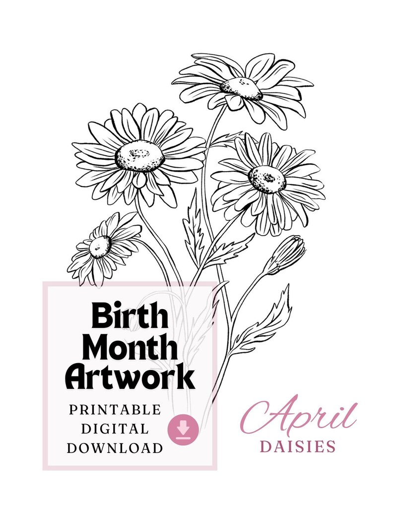 April Daisies Digital Download, Birth Month Art Printable, Instant ...