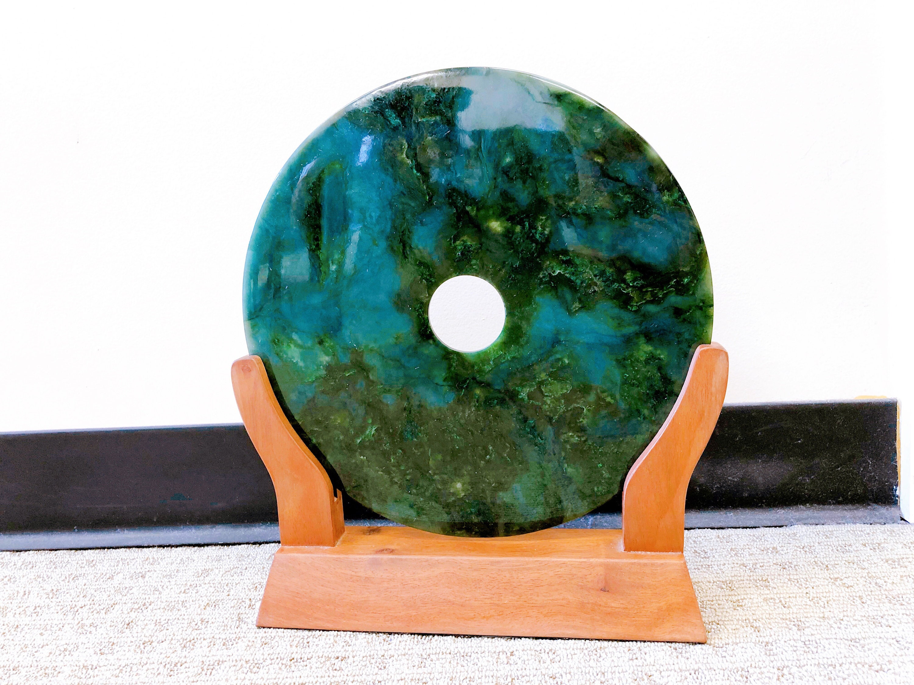 Natural 12 Polar Jade Pi Disc Carving with Base | Etsy