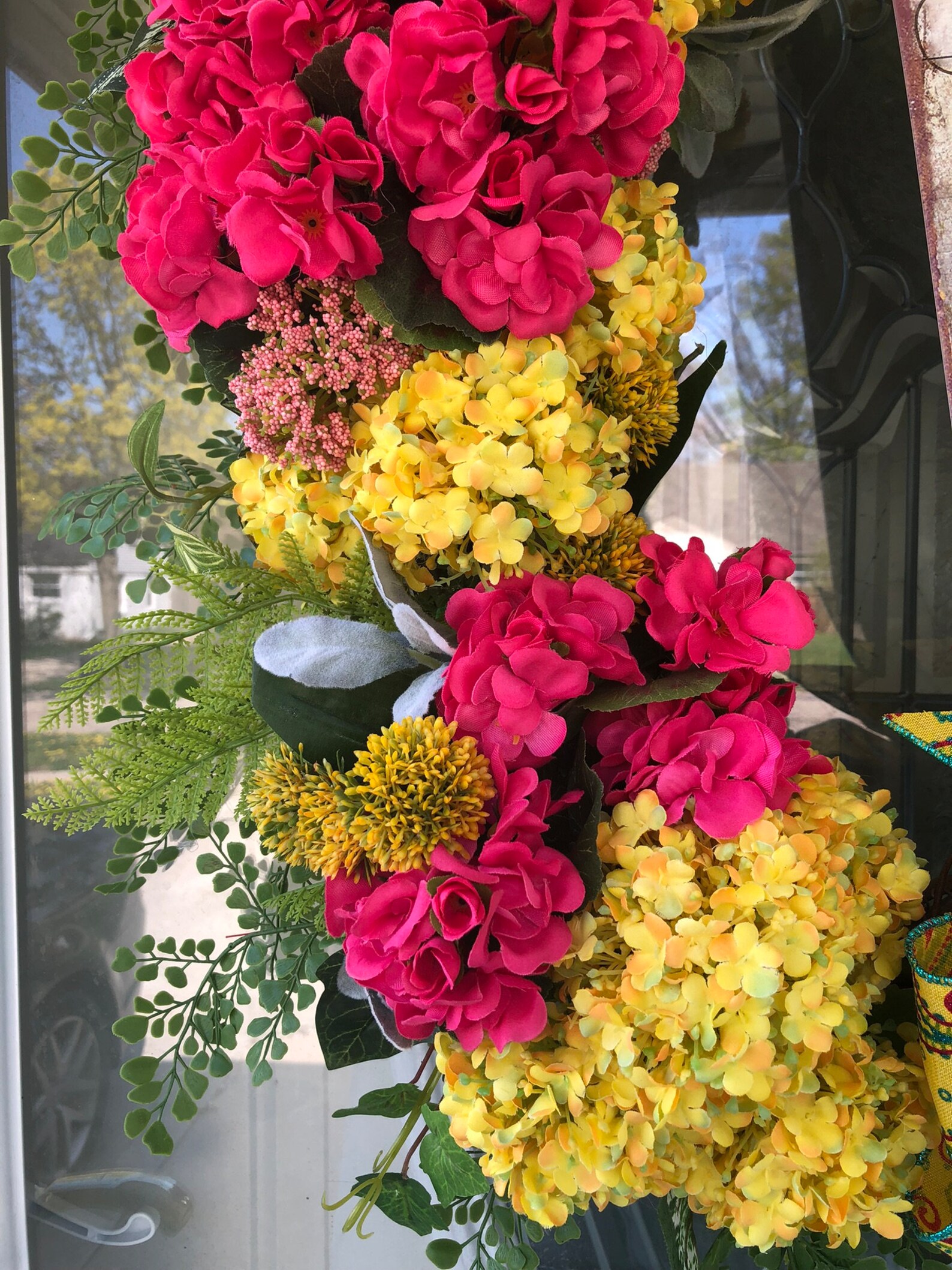 Yellow Snowballs and Red Geraniums Front Door Wreath Yellow and Red ...