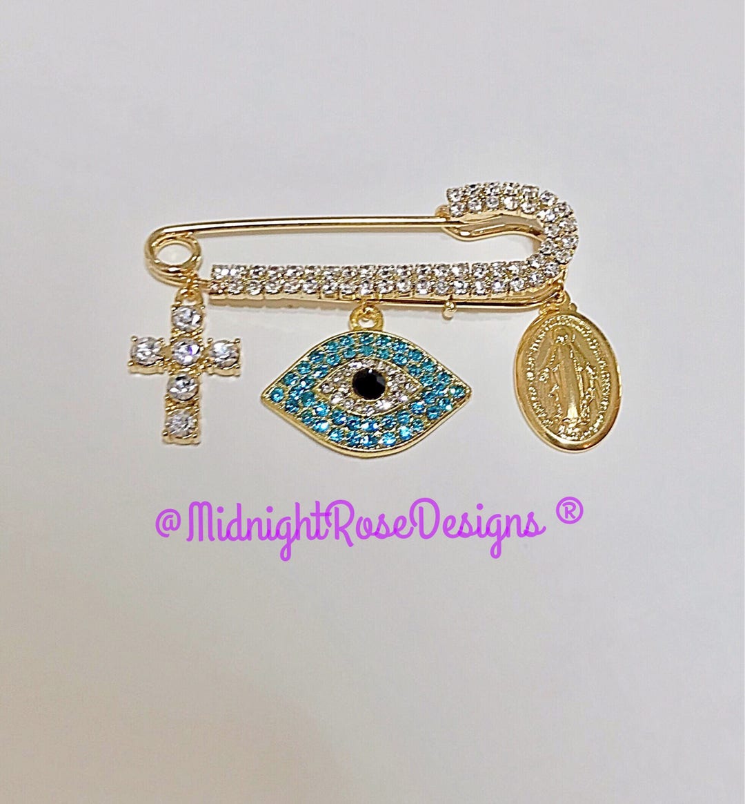 Mother Mary Pin With Cross & Evil Eye | Stroller Pin | Evil Eye ...