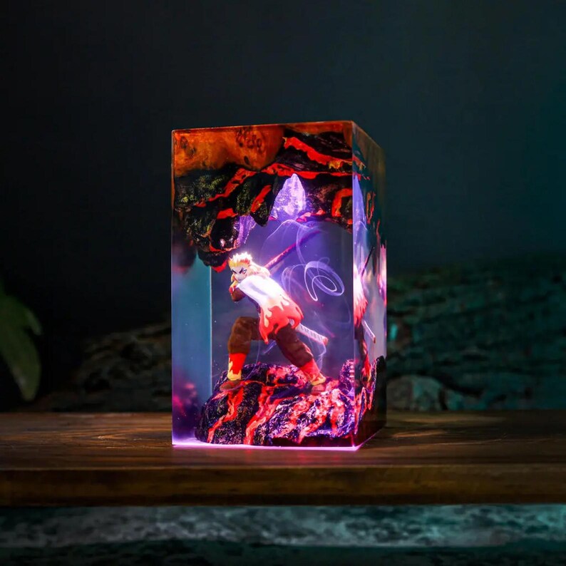 Kyojuro Rengoku Anime Epoxy Resin Lamp, Gift for Christmas, Night Light ...