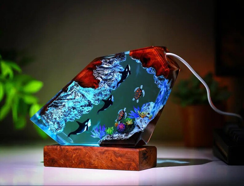 Orca Killer Whales and Turtle Resin Night Lights - Resin Ocean Lamp ...