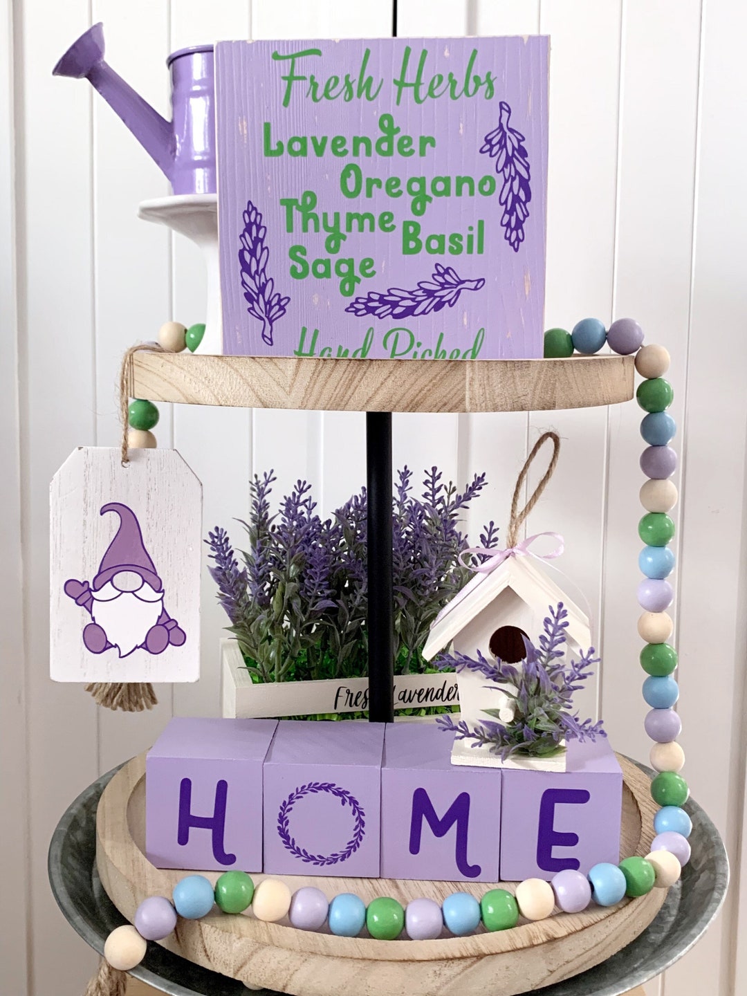 Lavender Tiered Tray, French Country Lavender Mini Birdhouse, Farmhouse ...