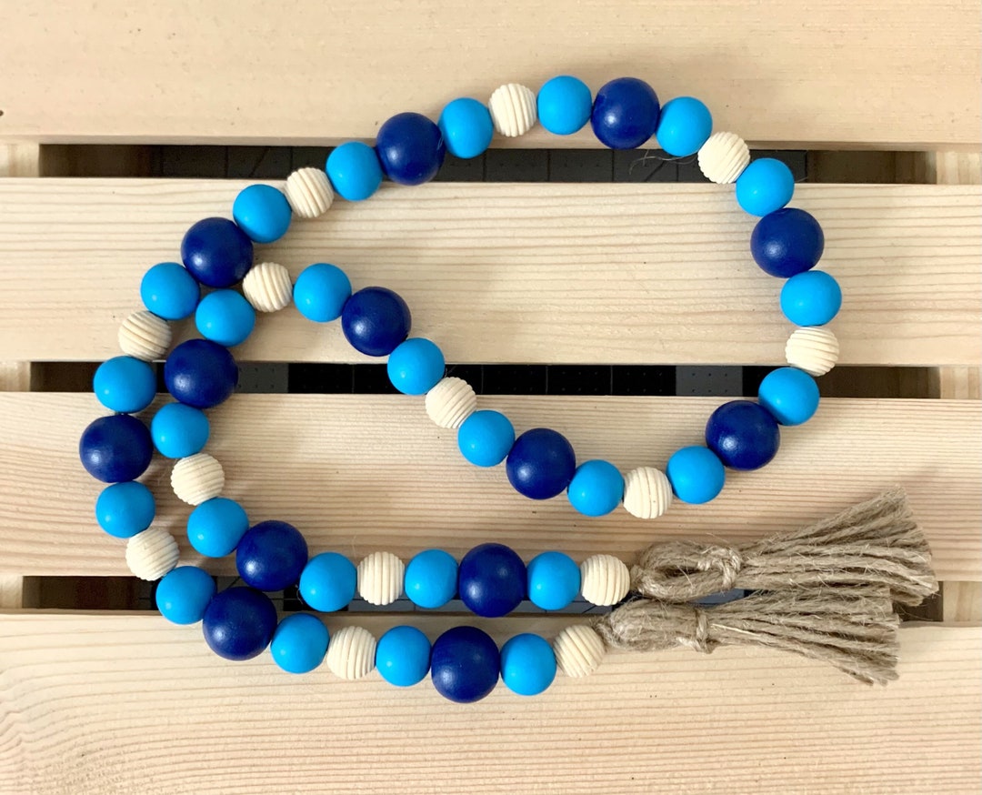Blue Wood Bead Garland, Ocean Beach Tiered Tray, Summer Tropical Island ...