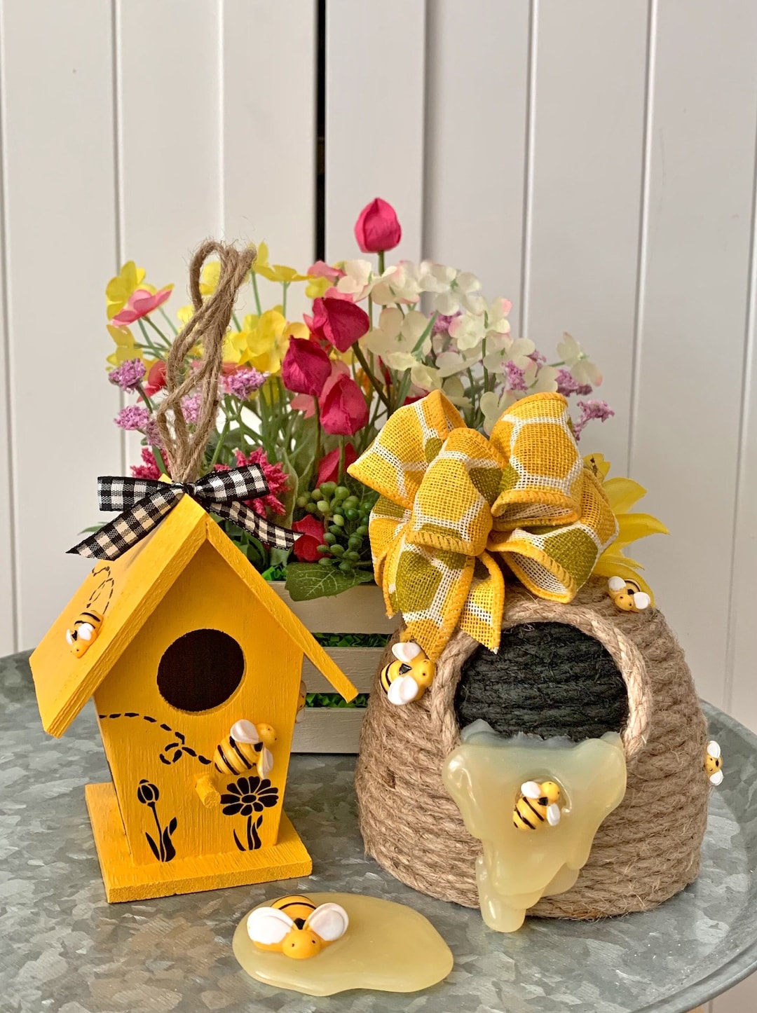 Mini Beehive Birdhouse, Bumblebee Farmhouse Tier Tray, Honey Bee ...