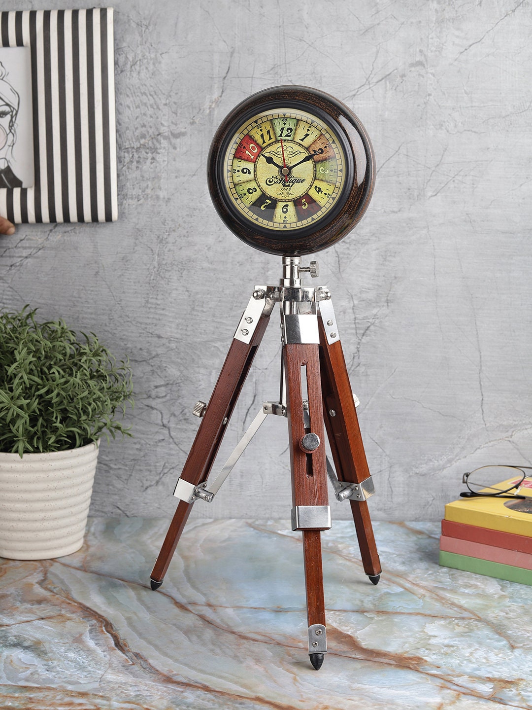 Nautical Brown Wooden Vintage Victoria Table Clock With Tripod Stand ...