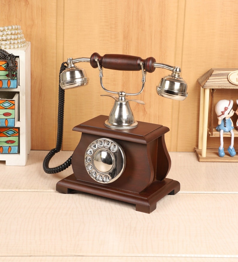 Brass and Wooden Handcrafted Vintage Hut Style Dummy Retro Telephone ...