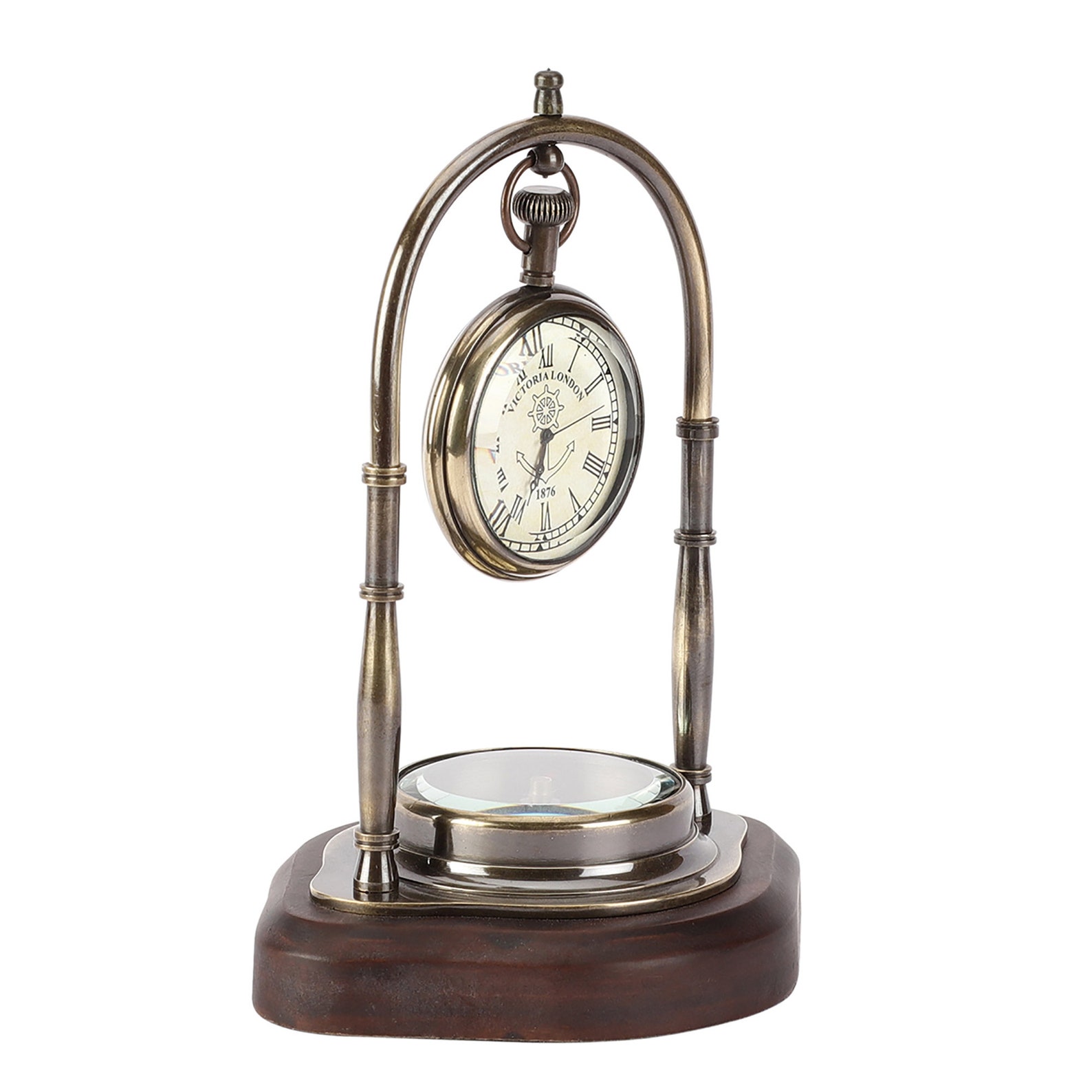 Ximdeco Nautical Vintage Brass Table Clock With Wooden Stand for Home ...