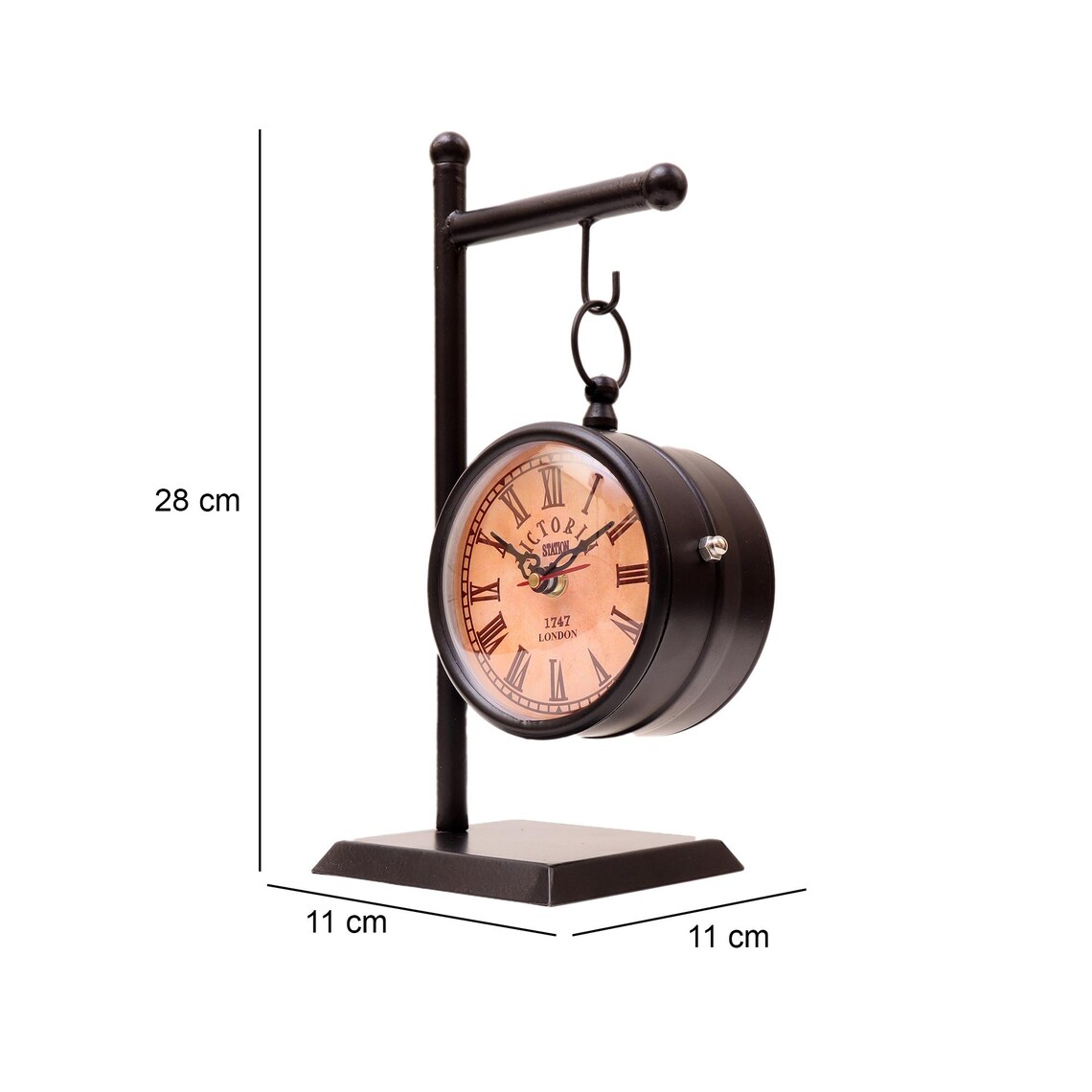 Vintage Style Victoria Dual Side Hanging Metal Table Clock With Black ...