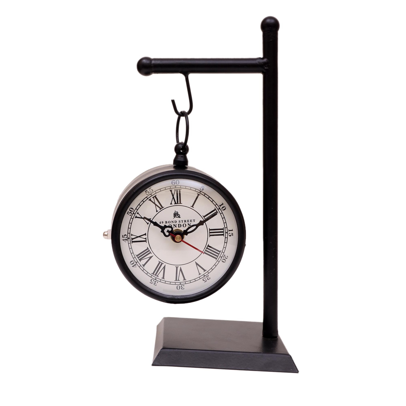 Vintage Style Victoria Dual Side Hanging Metal Table Clock With Black ...