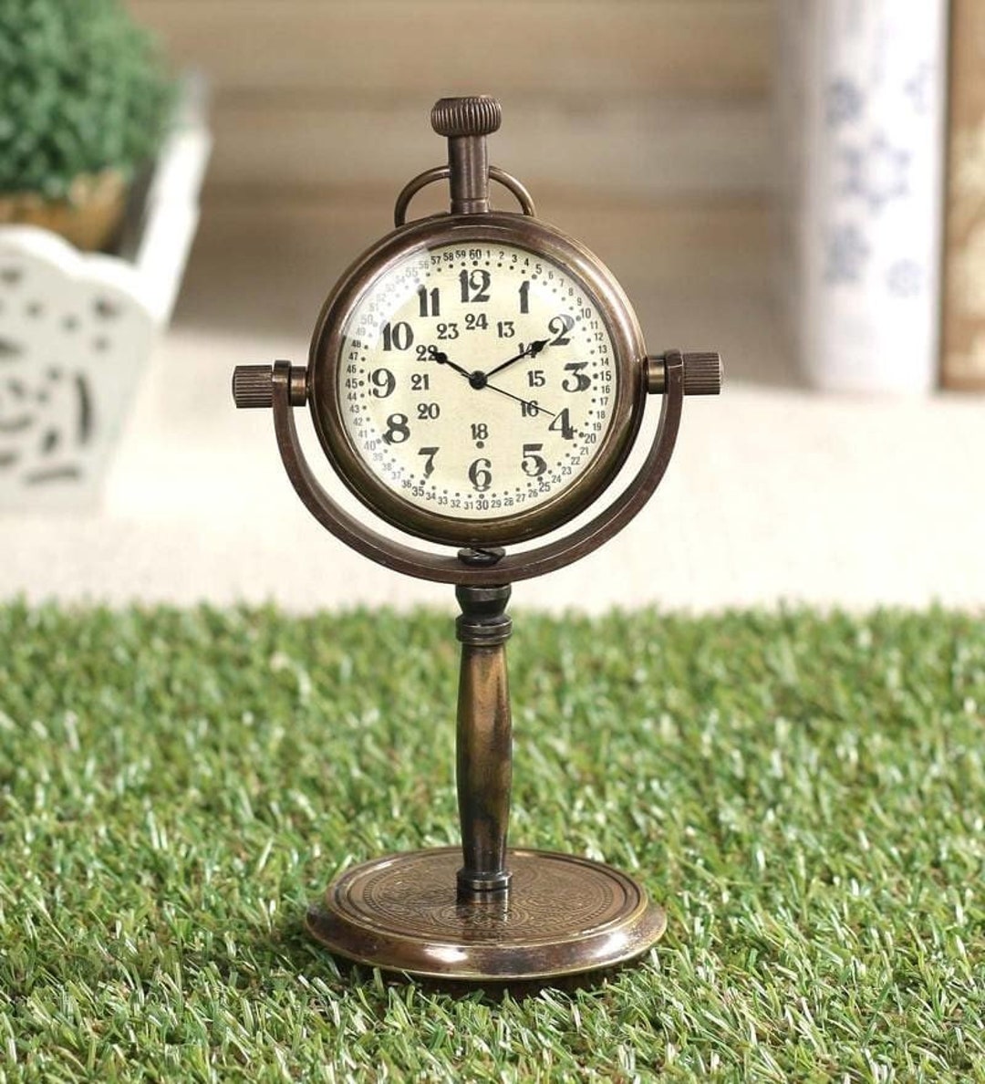 Brass Nautical Antique Pole Stand Victoria Table Clock With Stand Desk ...