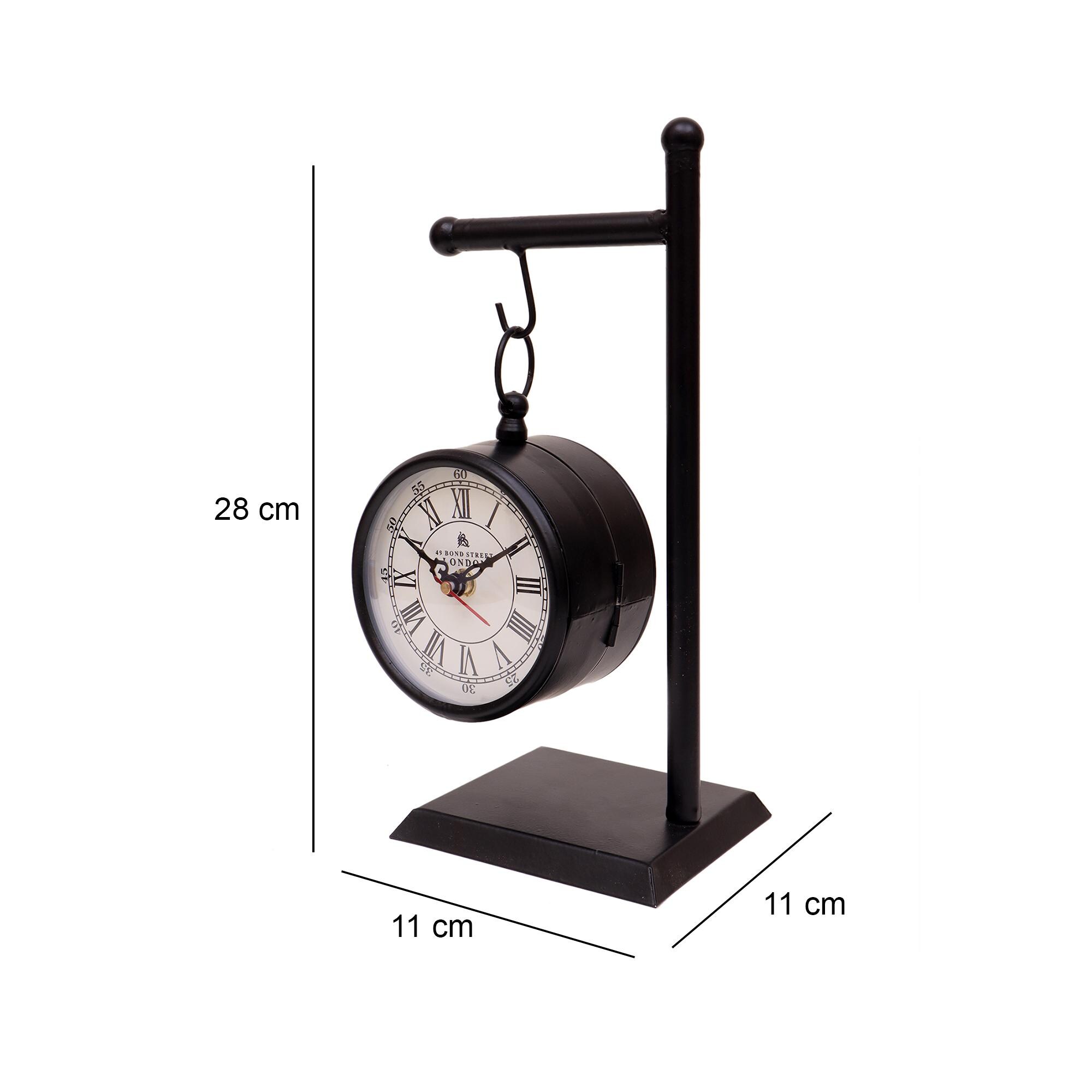 Vintage Style Victoria Dual Side Hanging Metal Table Clock With Black ...