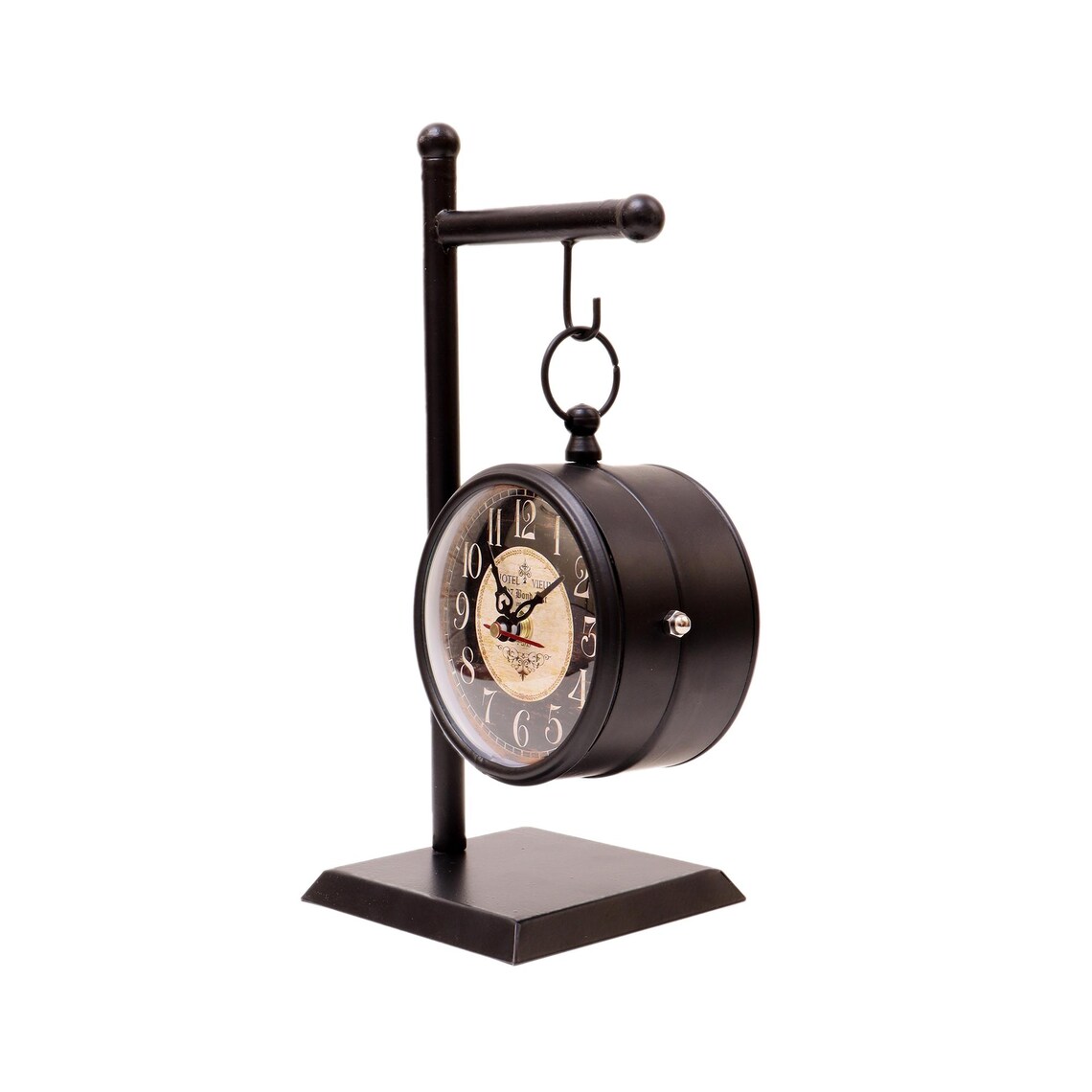 Vintage Style Victoria Dual Side Hanging Metal Table Clock With Black ...