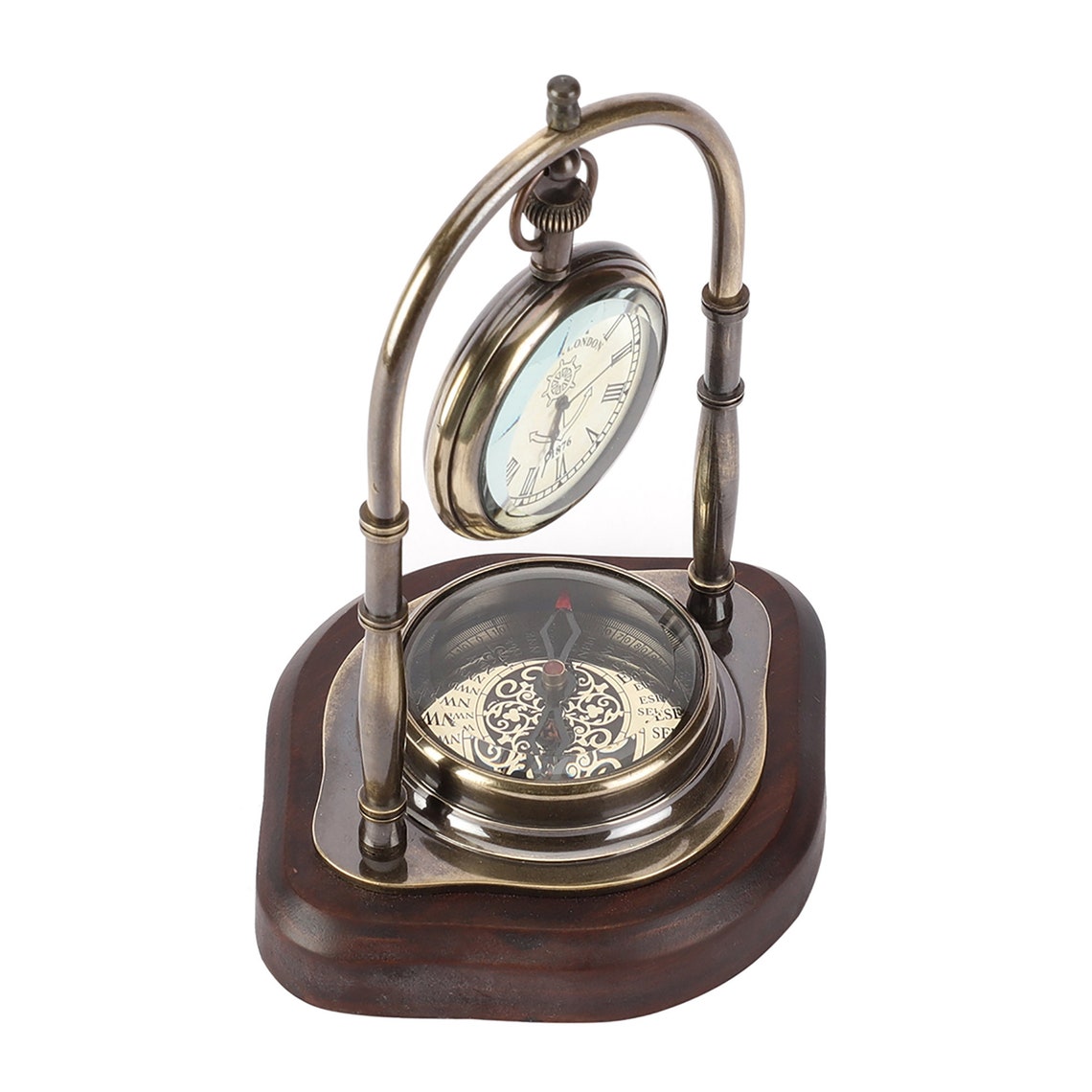 Ximdeco Nautical Vintage Brass Table Clock With Wooden Stand for Home ...