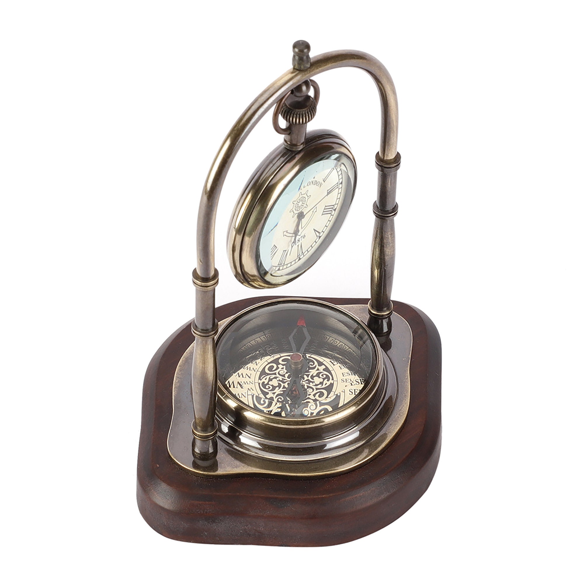 Ximdeco Nautical Vintage Brass Table Clock With Wooden Stand for Home ...
