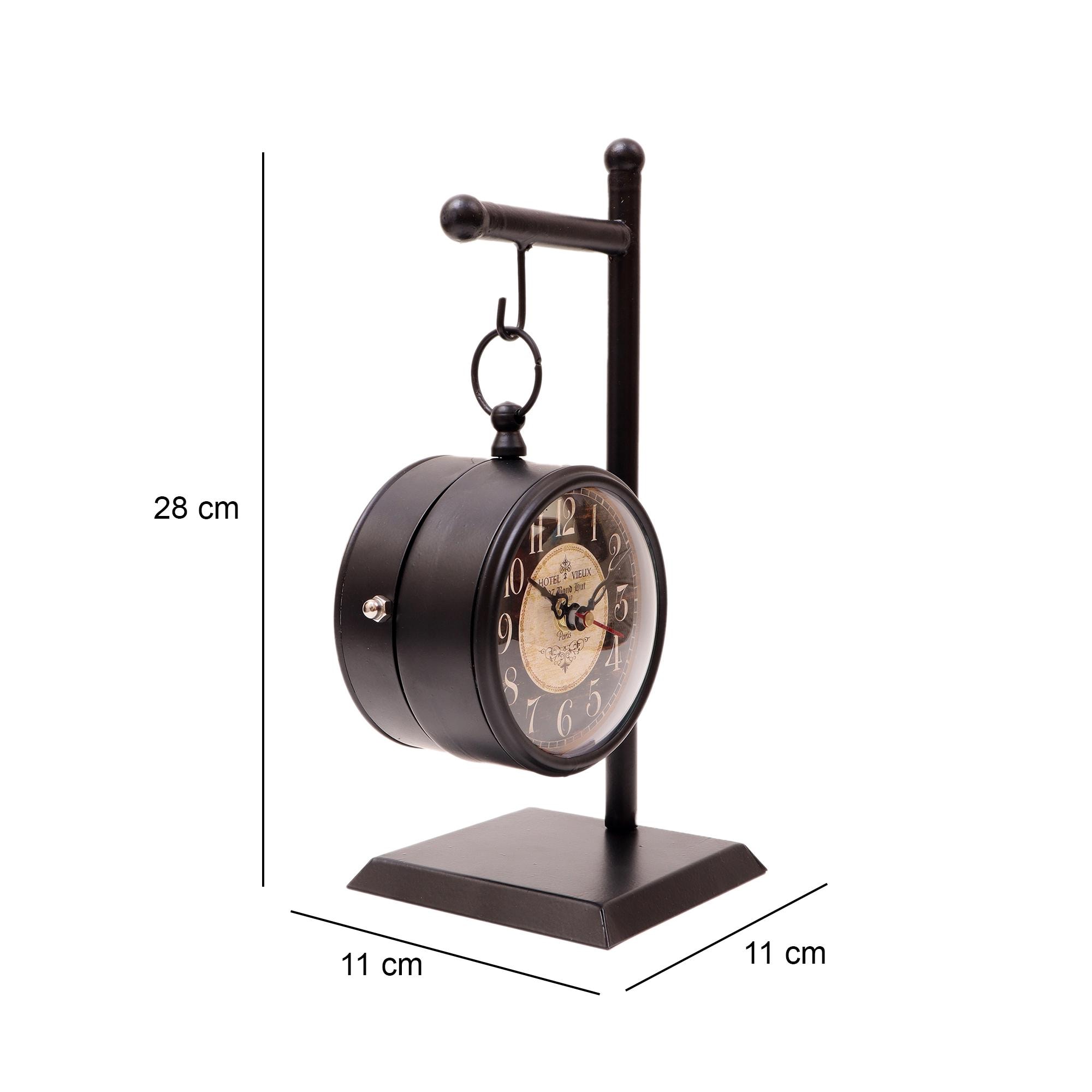 Vintage Style Victoria Dual Side Hanging Metal Table Clock With Black ...
