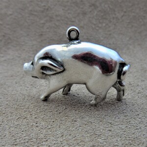 Pig Charm Sterling Silver Piglet Pendant Piggy 3D Farm Animal Charm Hog ...