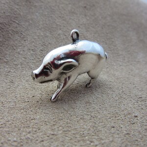 Pig Charm Sterling Silver Piglet Pendant Piggy 3D Farm Animal Charm Hog ...
