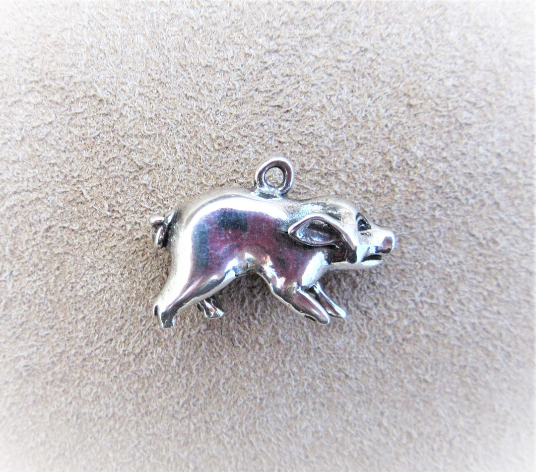 Pig Charm Sterling Silver Piglet Pendant Piggy 3D Farm Animal Charm Hog ...