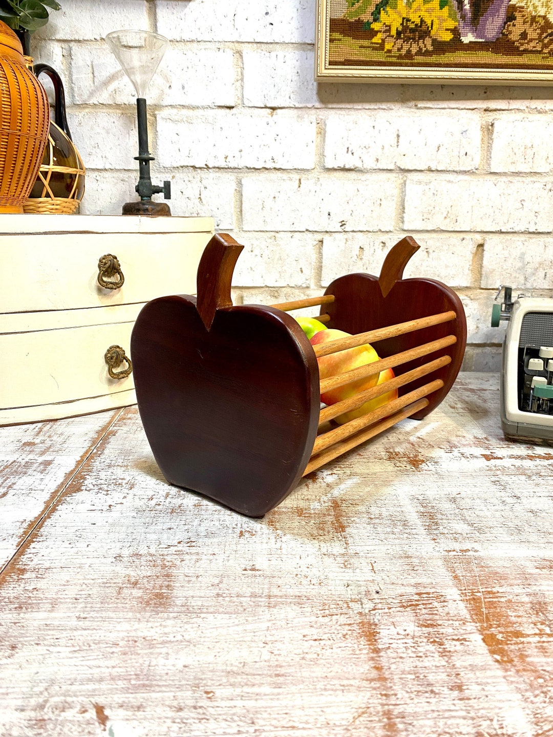 Vintage Fruit Basket Apple Shaped Food Basket Handmade Fruit Basket ...