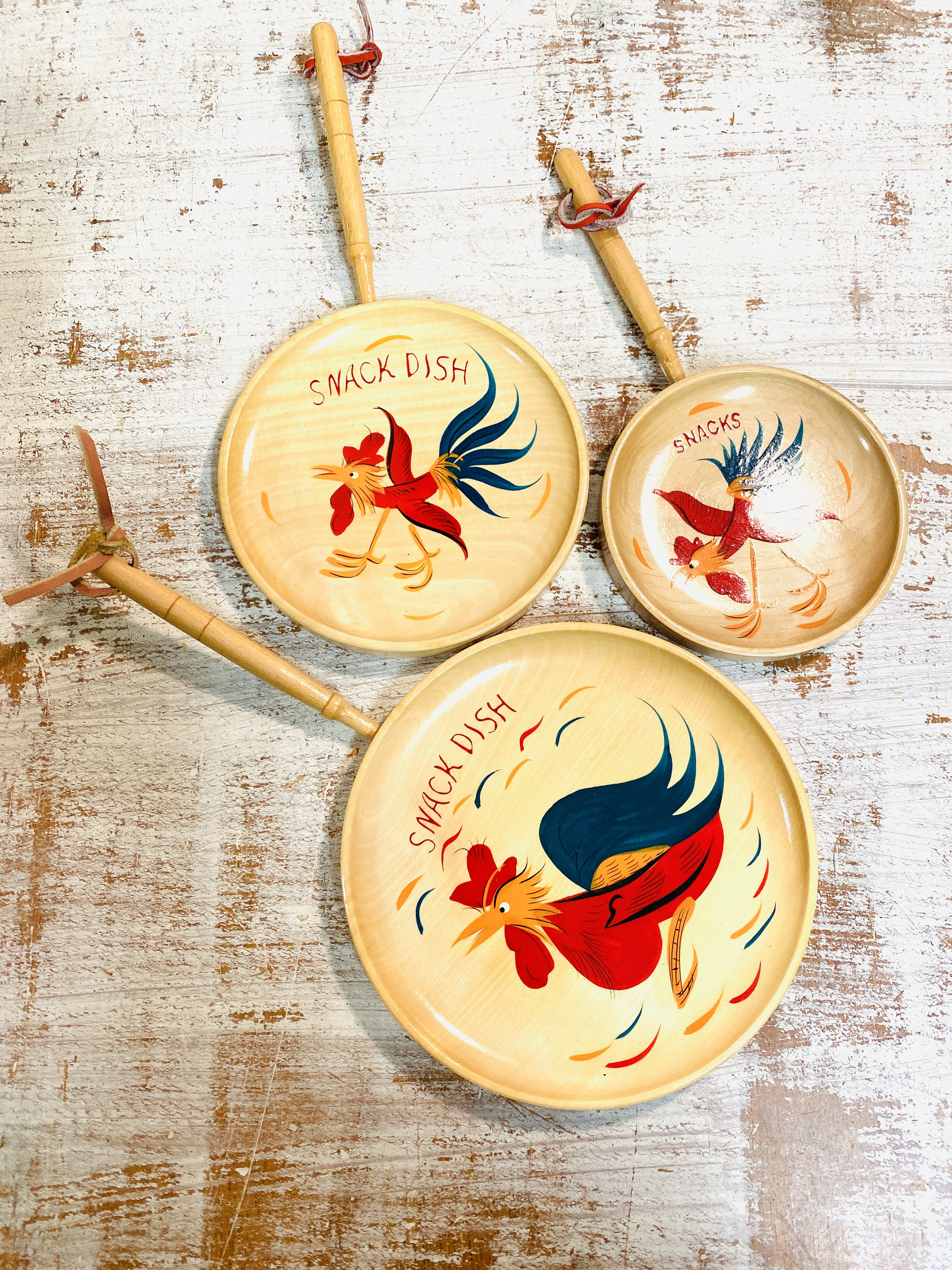 Vintage Wood Rooster Snack Dishes Hanging Snack Dishes 50s | Etsy