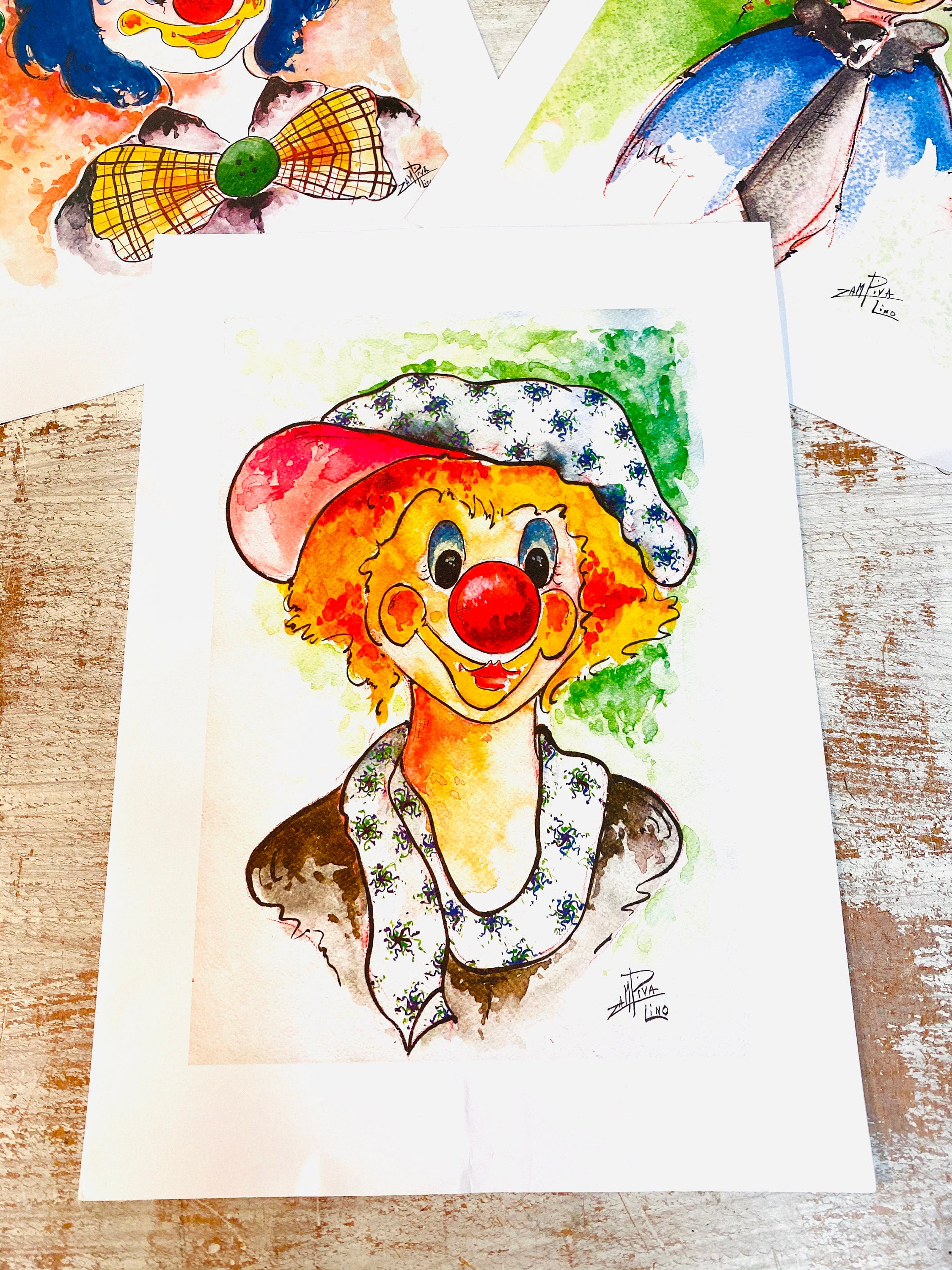 Vintage Zampiva Lino Clown Prints Retro Clown Prints | Etsy Australia