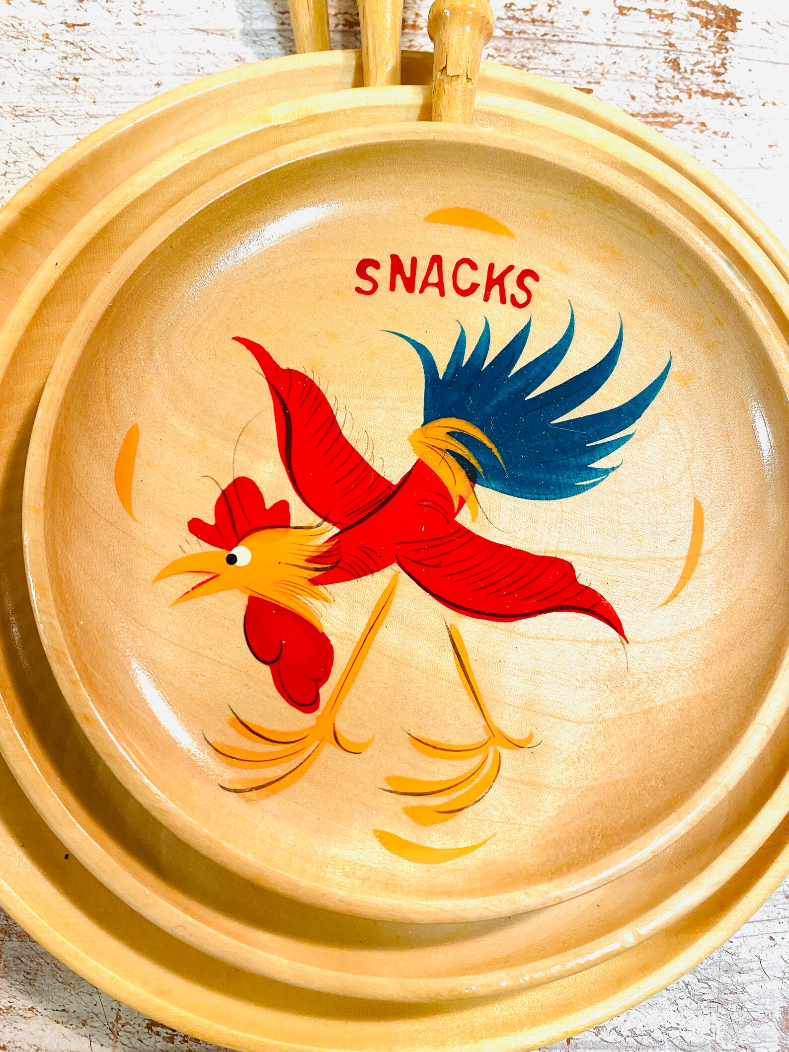 Vintage Wood Rooster Snack Dishes Hanging Snack Dishes 50s - Etsy Australia
