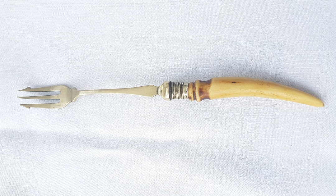 Antique Bone Handle Silver Plated EPNS Pickle Fork Vintage Pickle Fork ...