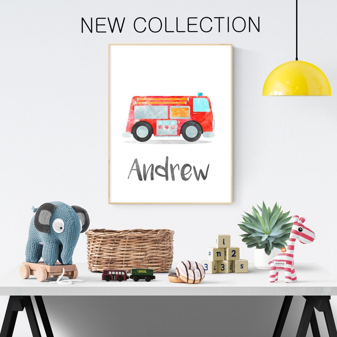 Personalized Fire Truck Name Print - Boy Name Art for Nursery or Little ...